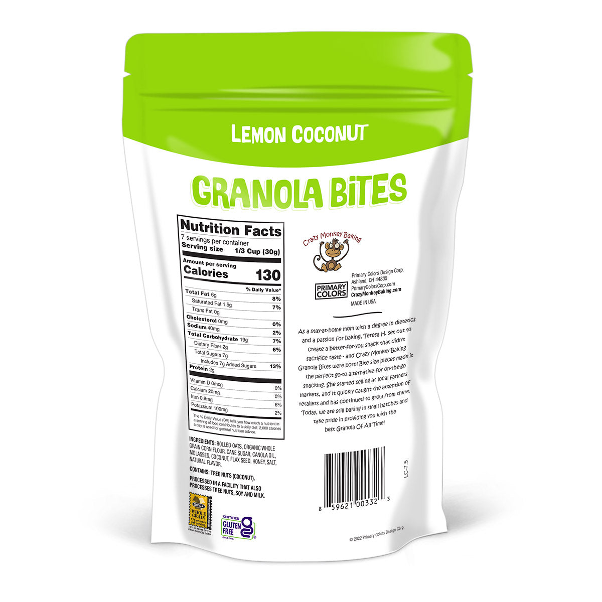 7.5 oz. Crazy Monkey Lemon Coconut Granola Bites | Crazy Monkey Baking